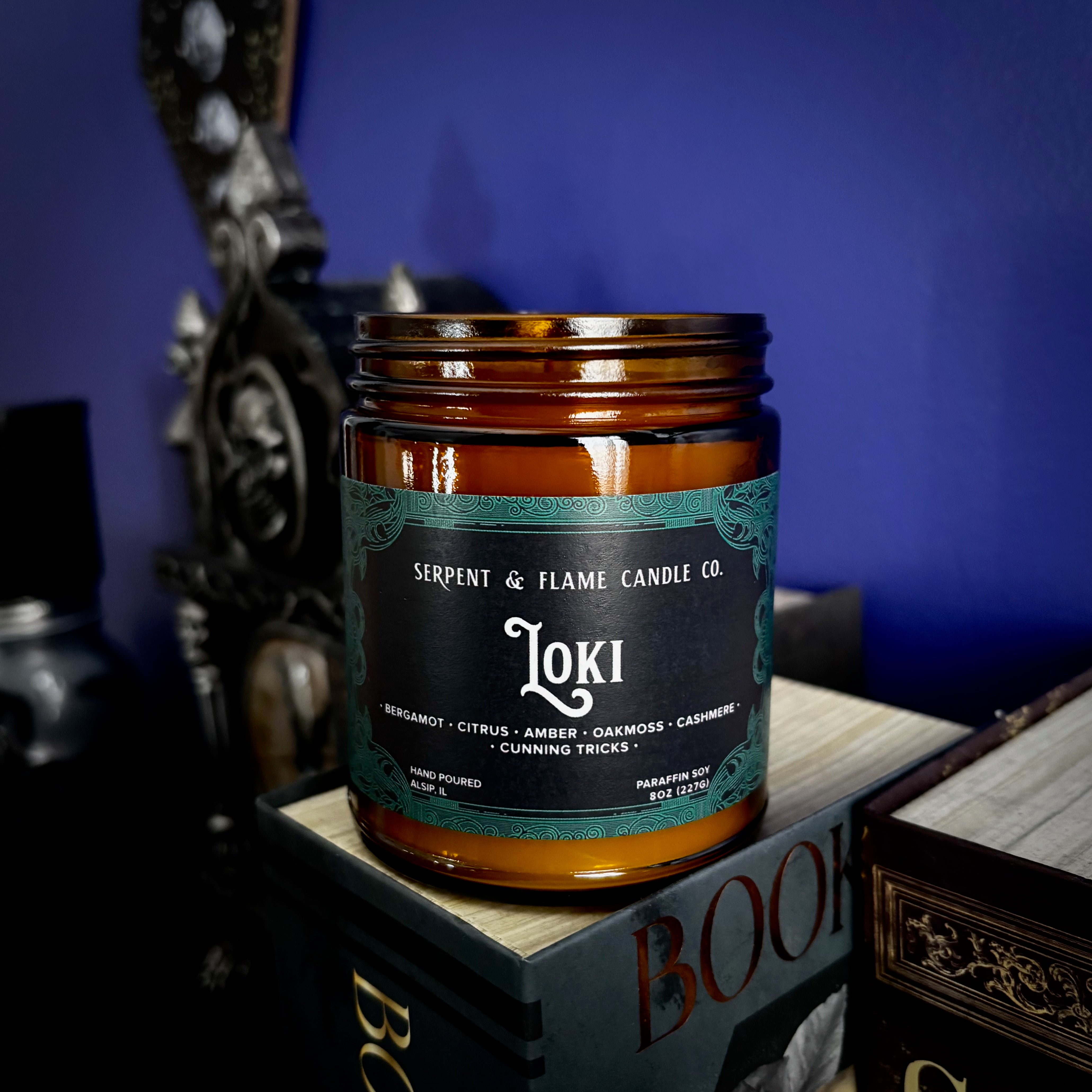 Loki Candle, Bergamot Citrus Cashmere – Serpent & Flame Candle Co